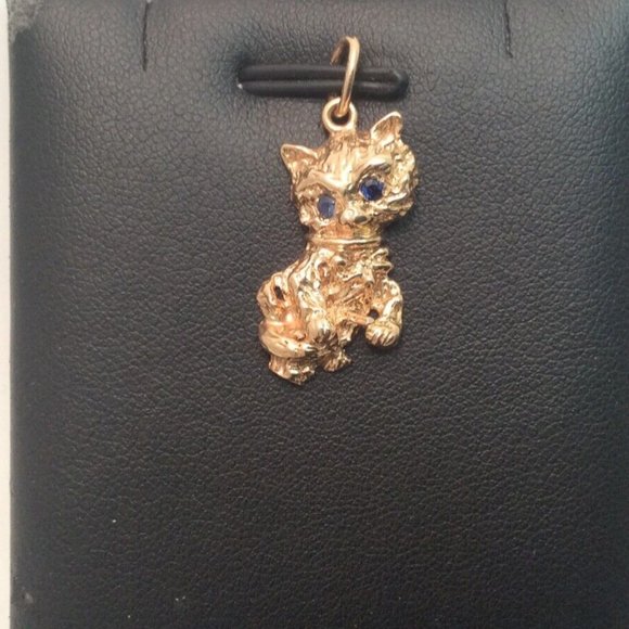 Impressed Jewelry | Jewelry | 4k Solid Real Yellow Gold Cat Kitty Blu ...